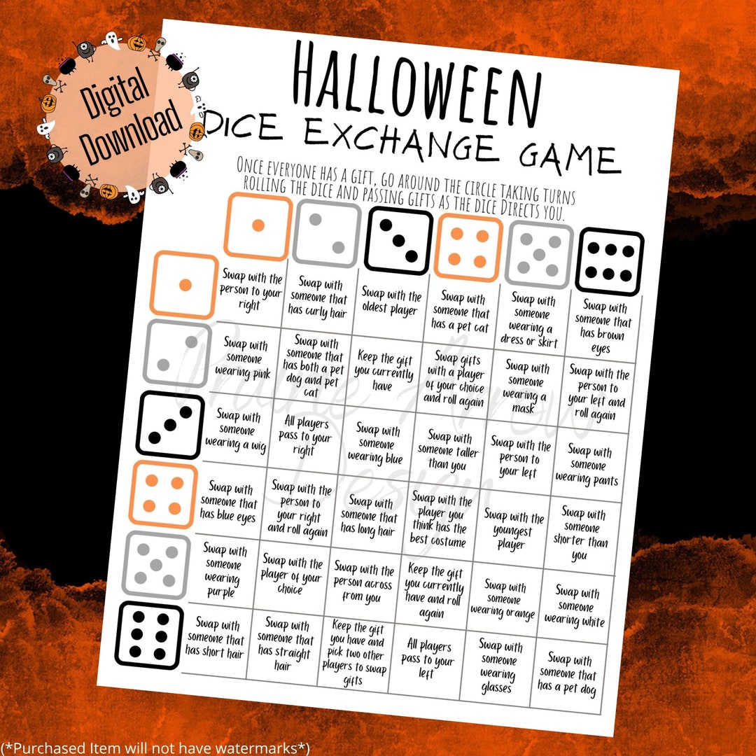 Halloween Treat Exchange Dice Game Printable Game ⁝ Halloween Group ...