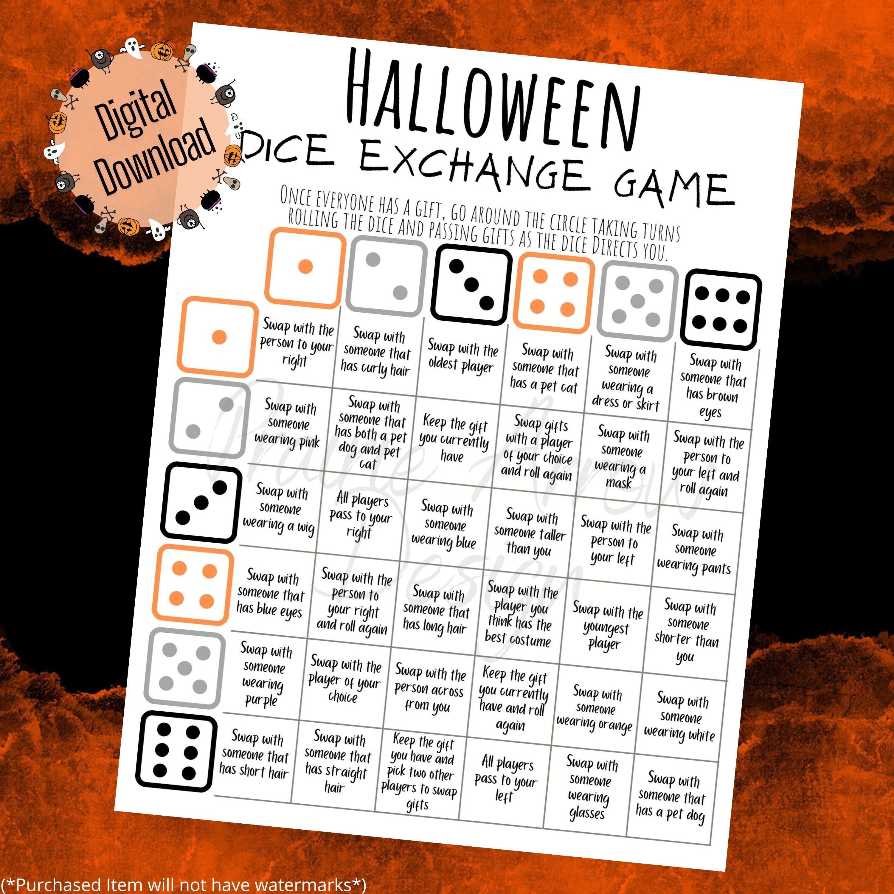 Halloween Treat Exchange Dice Game Printable Game ⁝ Halloween Group ...