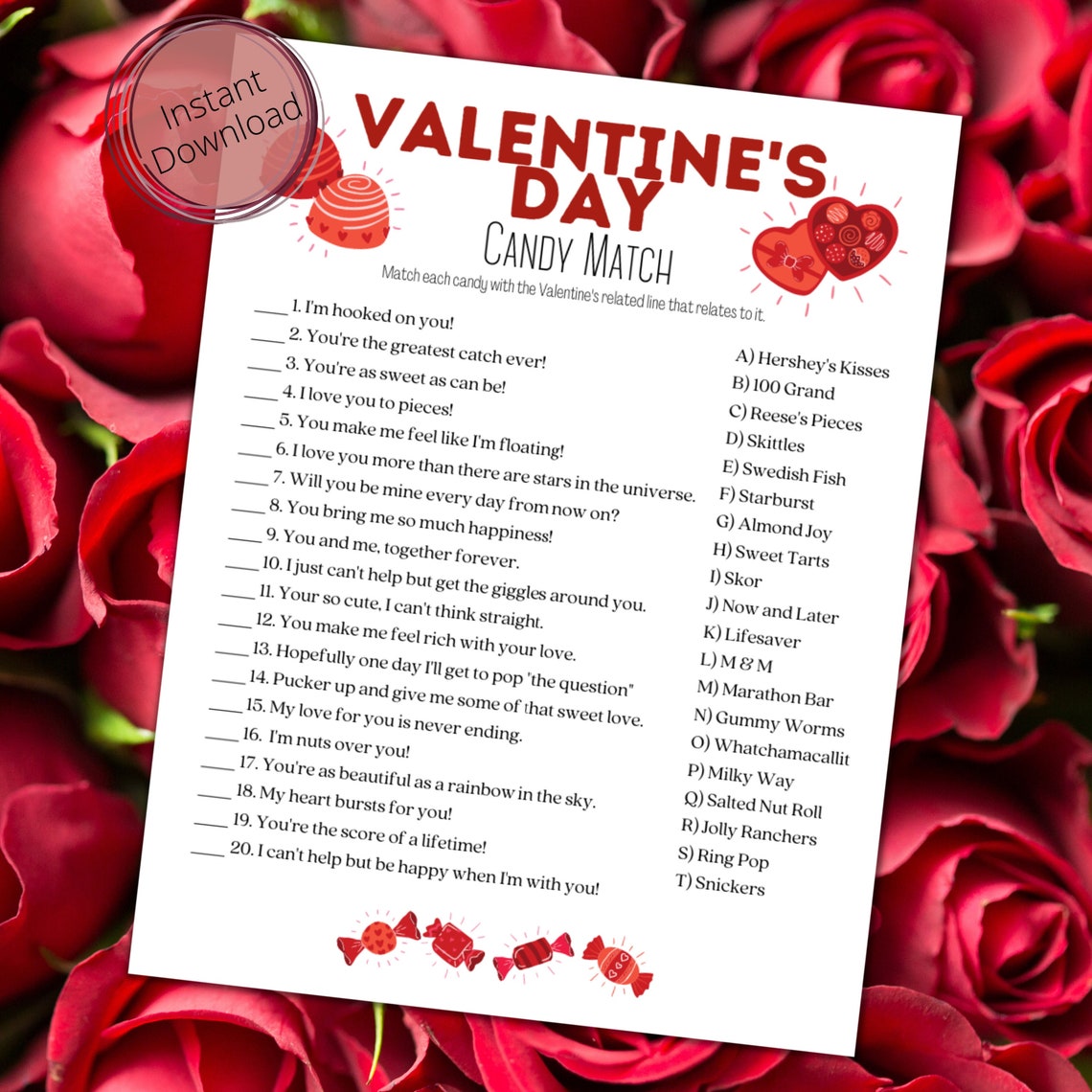 Valentine's Candy Match Game, Printable Party (digital Download) - Etsy
