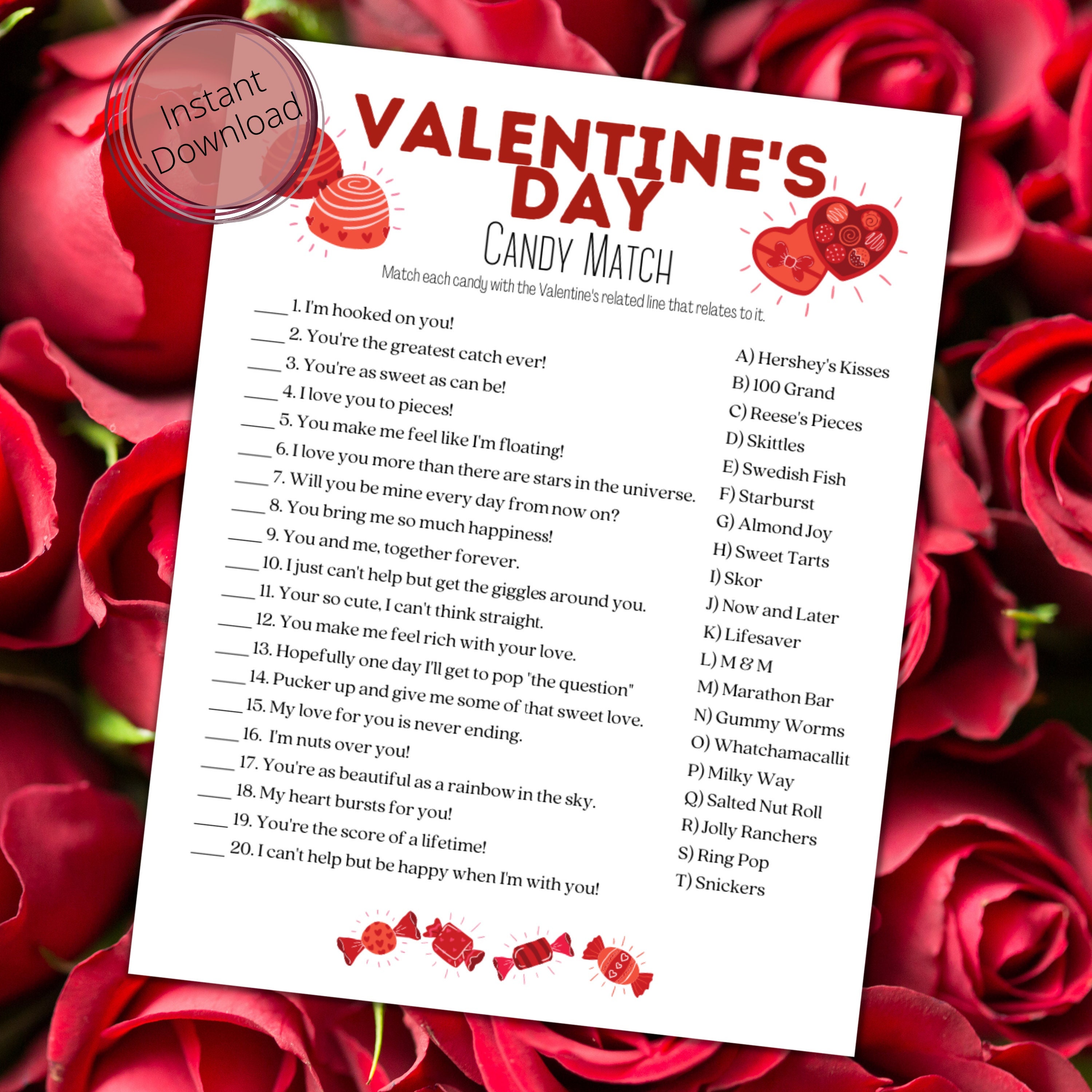 Valentine's Candy Match Game, Printable Party (digital Download) - Etsy
