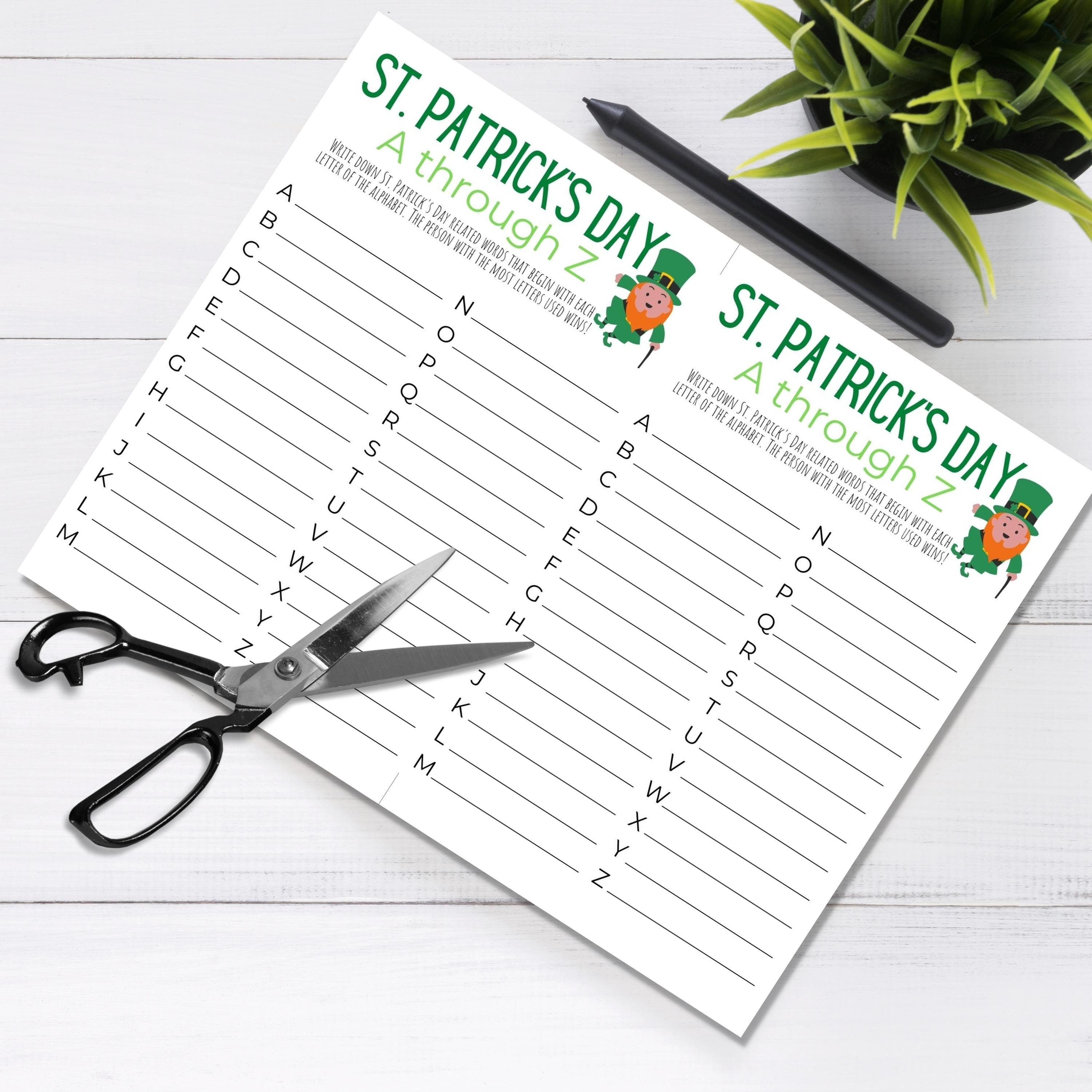 St. Patrick's Day "a Through Z" Printable Game ⁝ St. Patty's Day Group ...