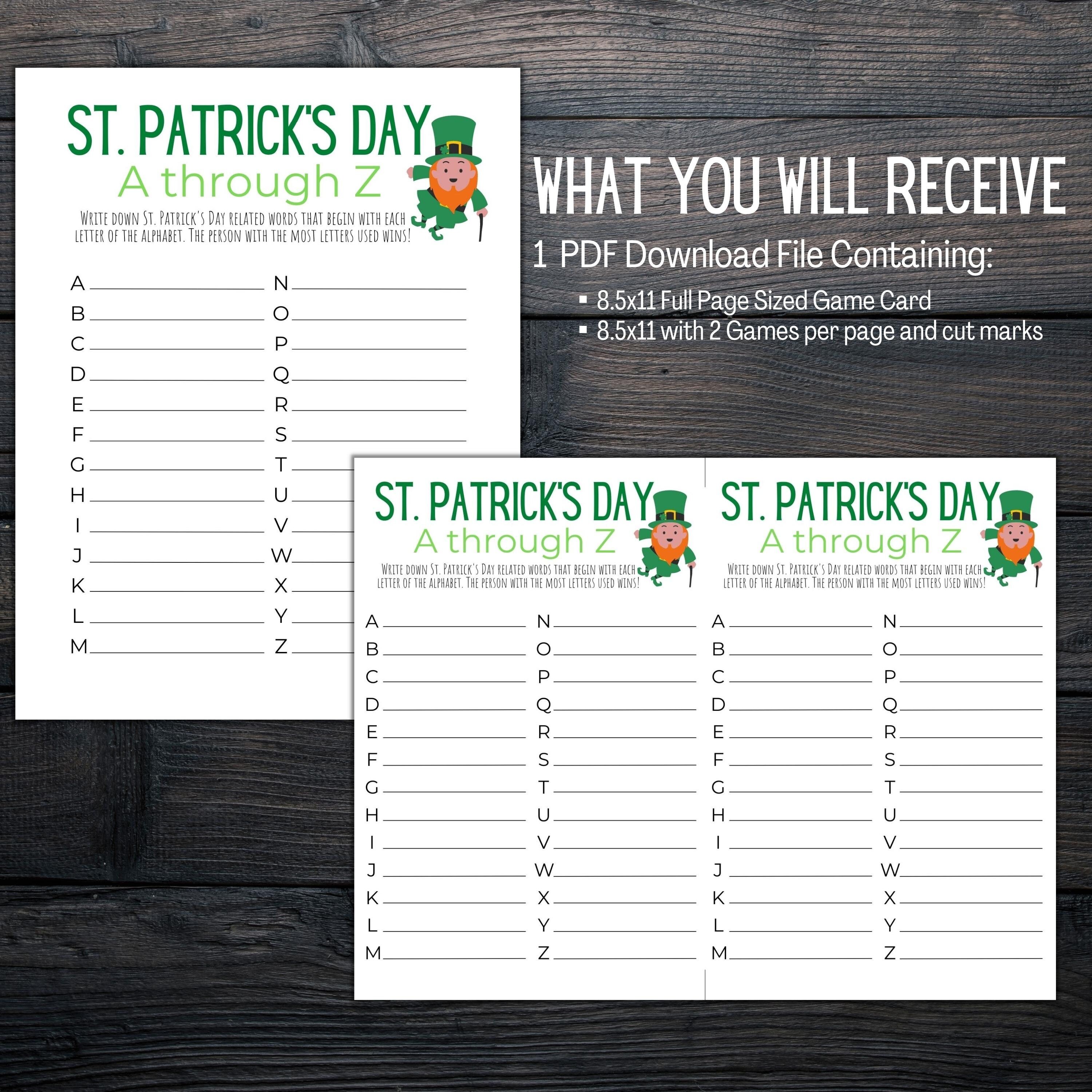 St. Patrick's Day "a Through Z" Printable Game ⁝ St. Patty's Day Group ...