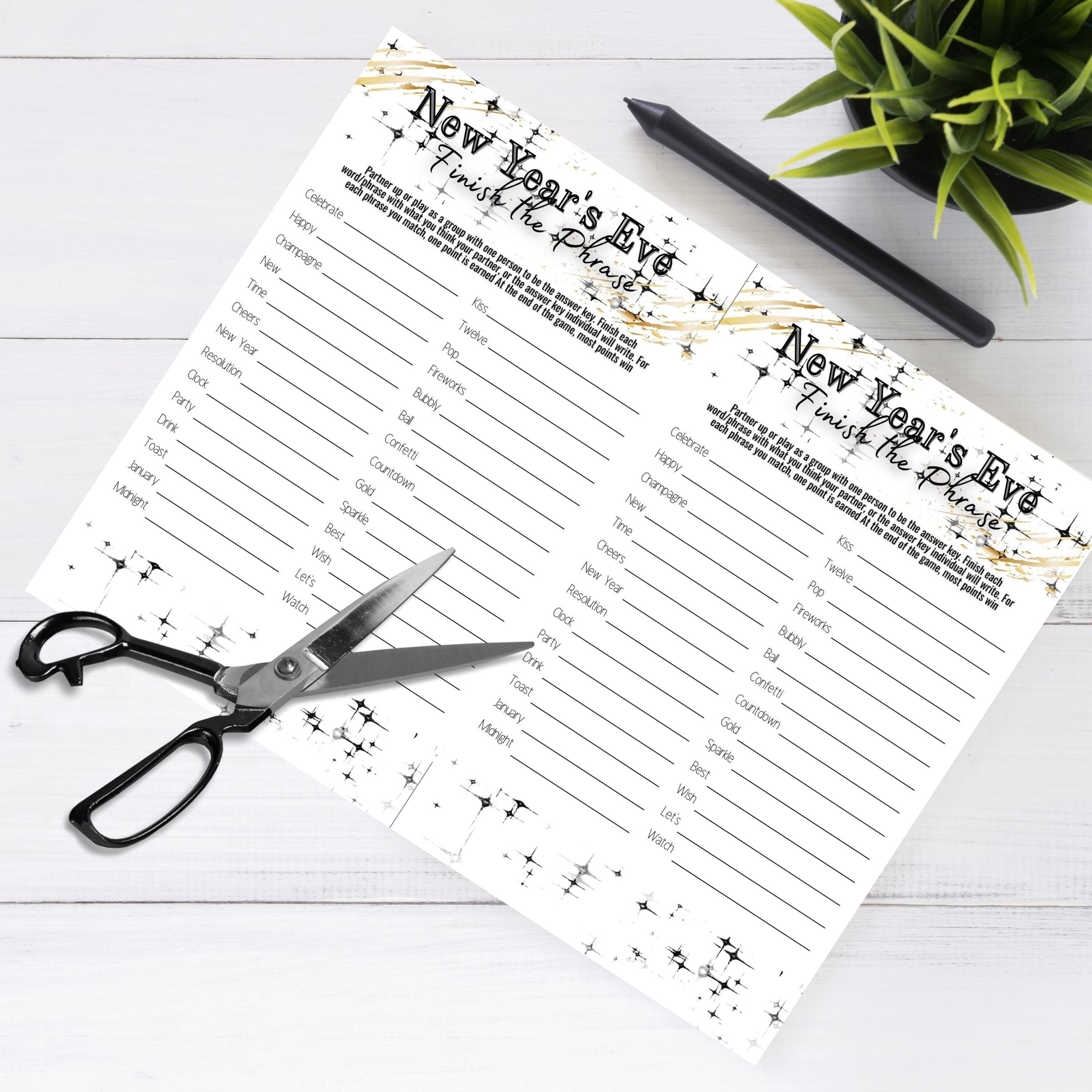 New Year's finish the Phrase Printable Game New Year's Eve Group Party ...
