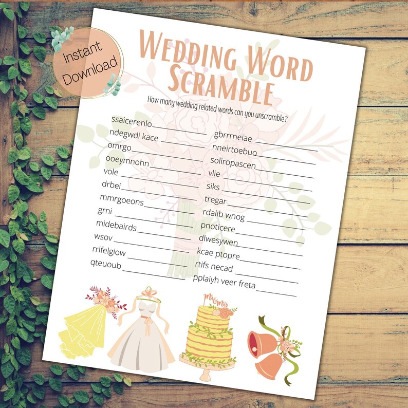 Wedding Word Scramble Printable Bridal Shower Game W/ Answer Key ...
