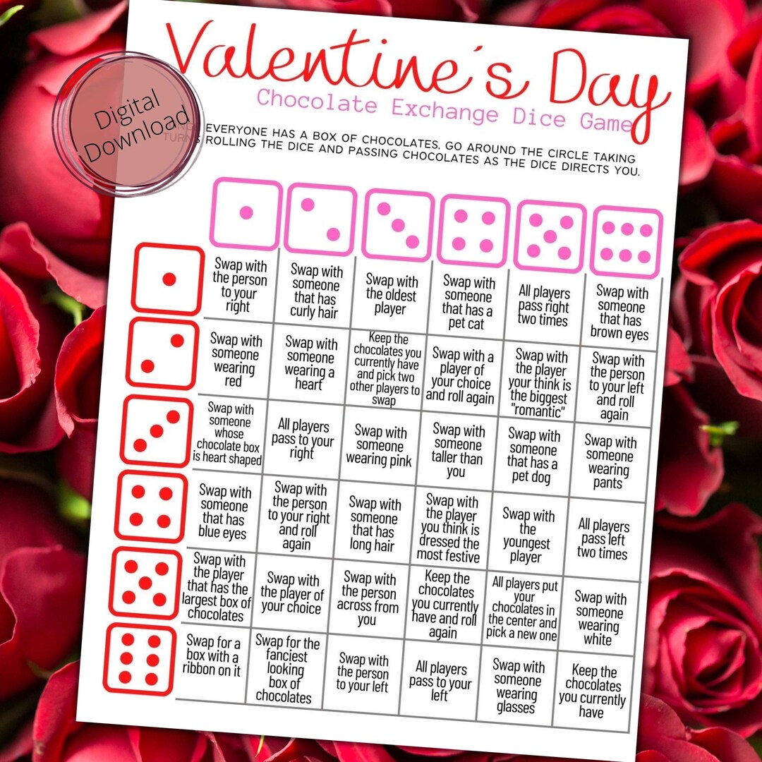 Valentine's Day Chocolate Exchange Dice Game Printable Game ⁝ Valentine ...