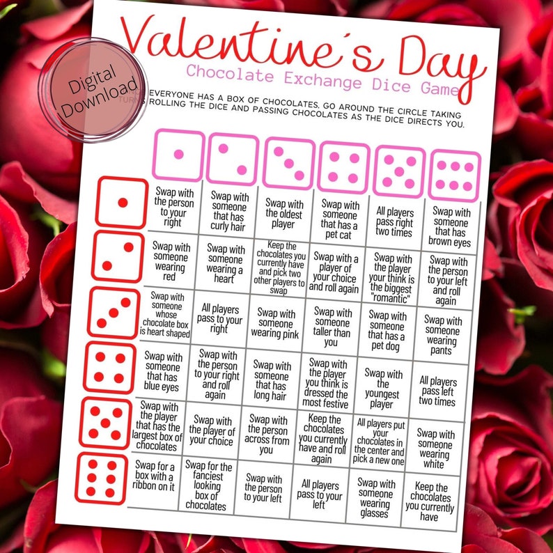 Valentine's Chocolate Exchange Dice Game (digital Download) - Etsy
