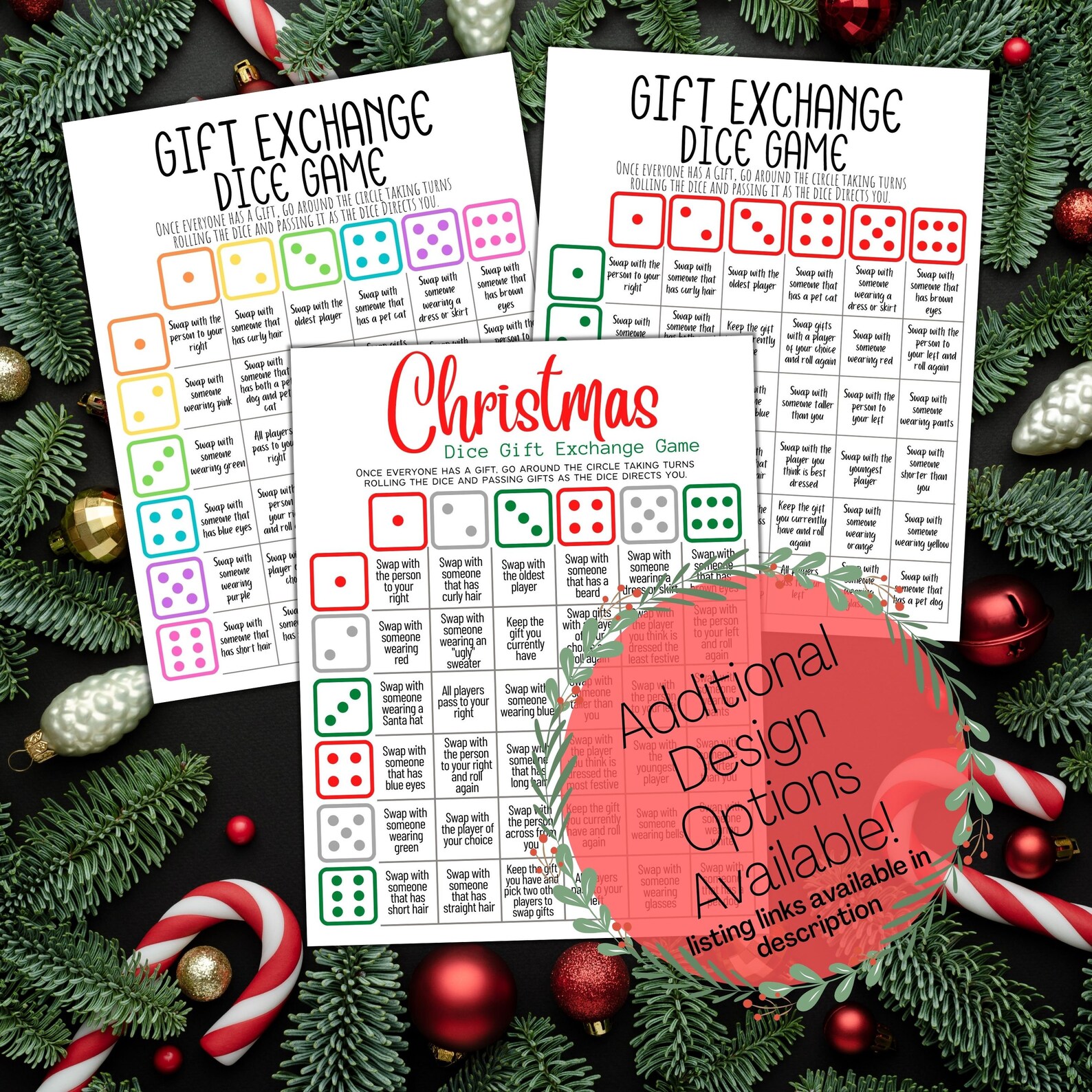 Christmas Gift Exchange Dice Game Printable Game Red and - Etsy