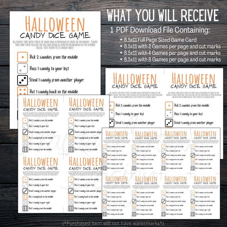 Halloween Candy Dice Game, Printable Party (digital Download) - Etsy