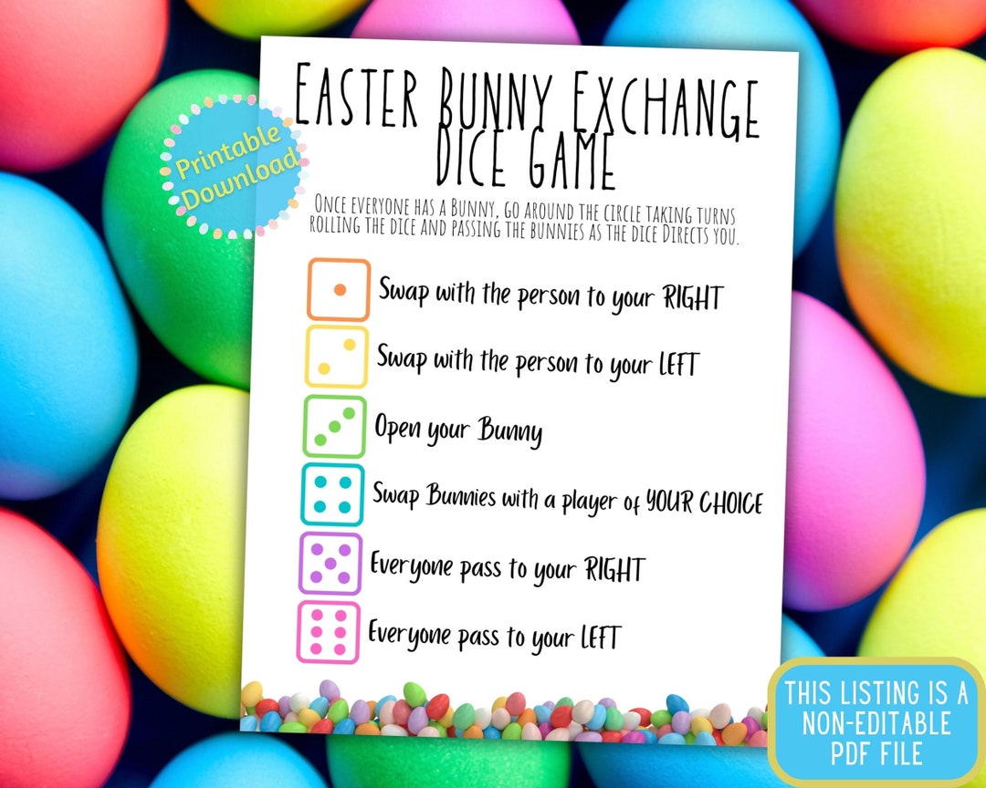 Easter Bunny Exchange Dice Game Printable Game ⁝ Easter Group Party ...
