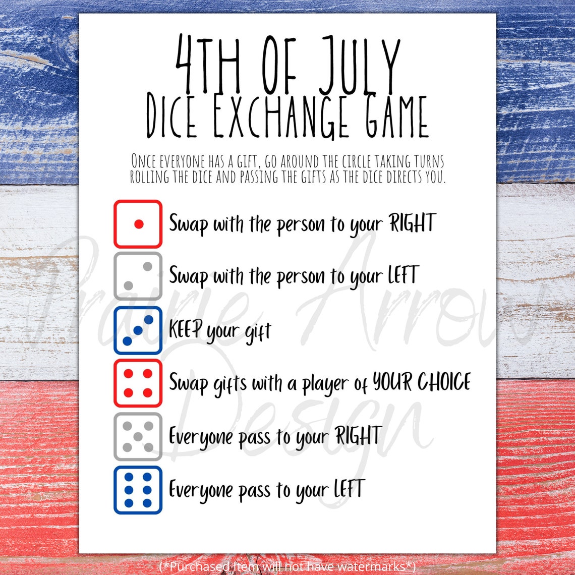 4th of July Exchange Dice Game Printable Game Independence Day Group ...