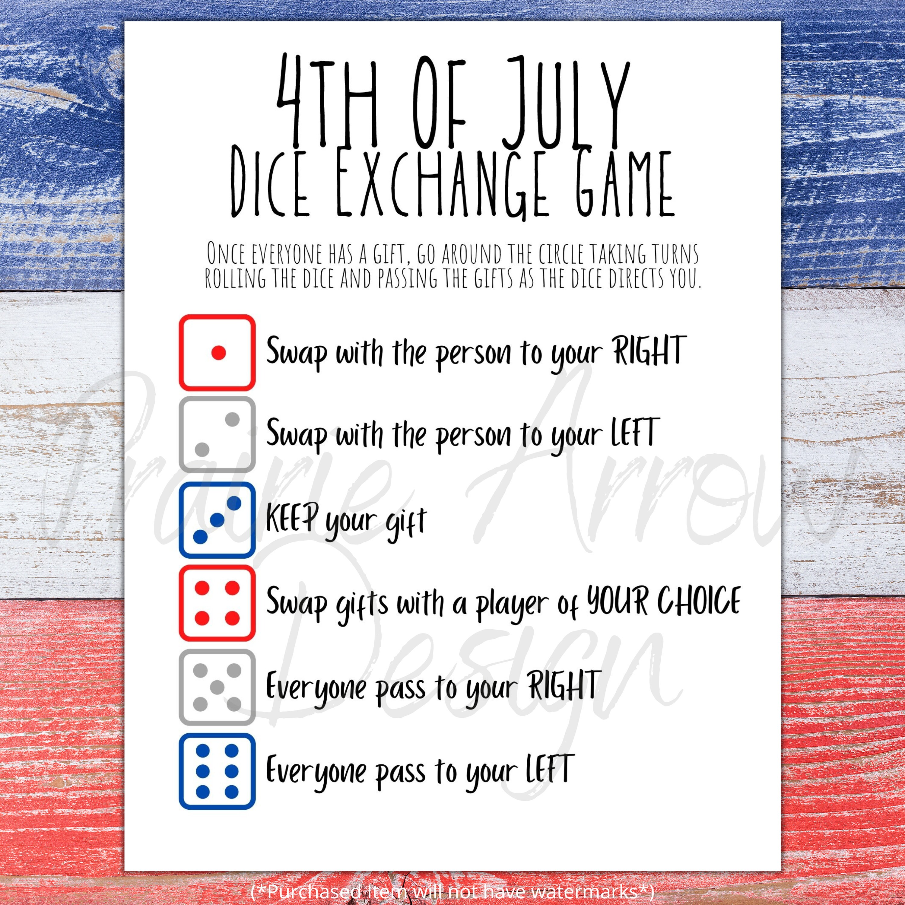 4th of July Exchange Dice Game Printable Game Independence Day Group ...