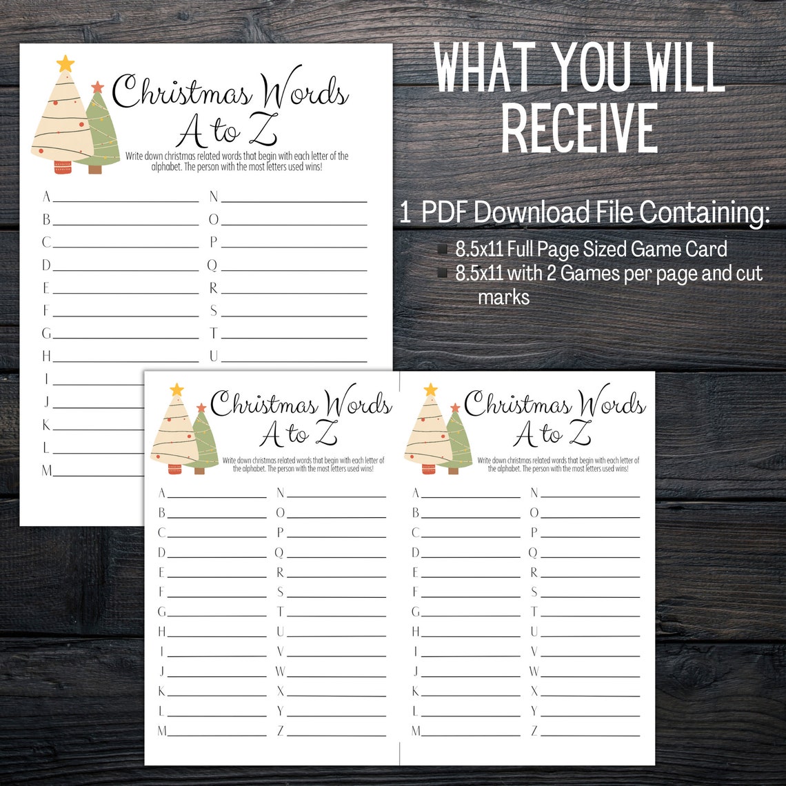 Christmas Words A to Z Printable Game ⁝ Christmas Party Game ⁝ Holiday ...
