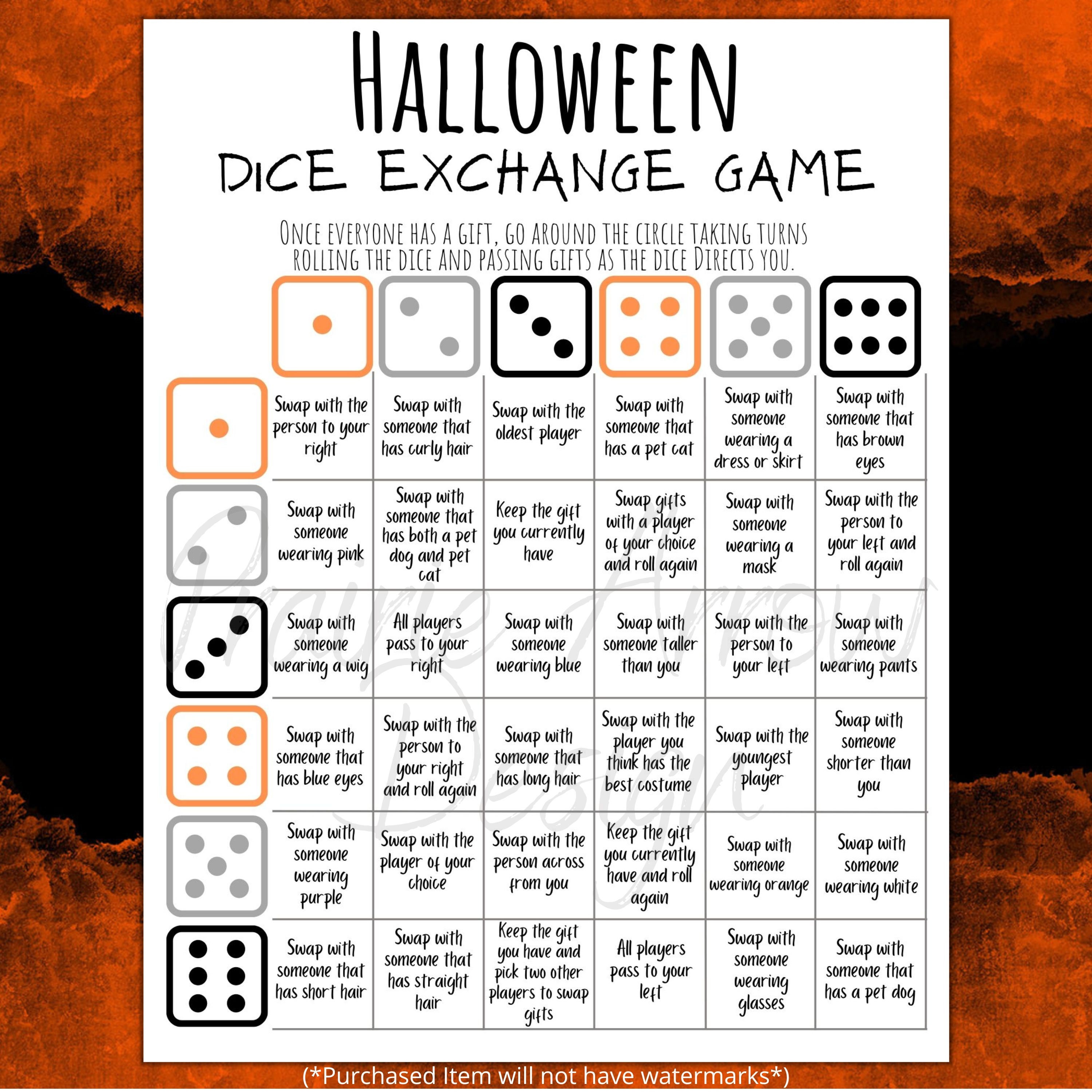 Halloween Treat Exchange Dice Game Printable Game ⁝ Halloween Group ...