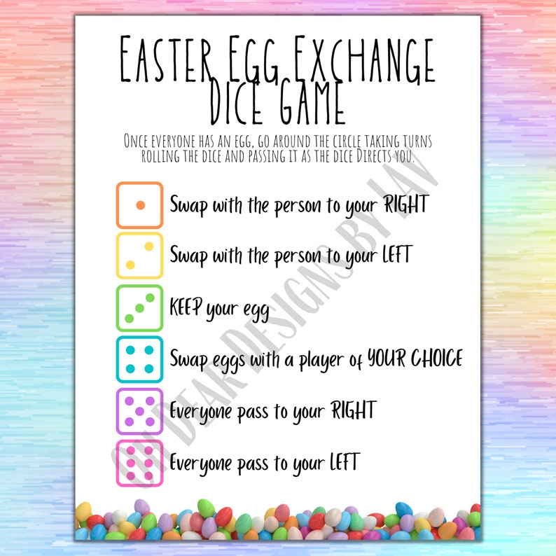 Easter Egg Exchange Dice Game Printable Game ⁝ Easter Group Party Game ...