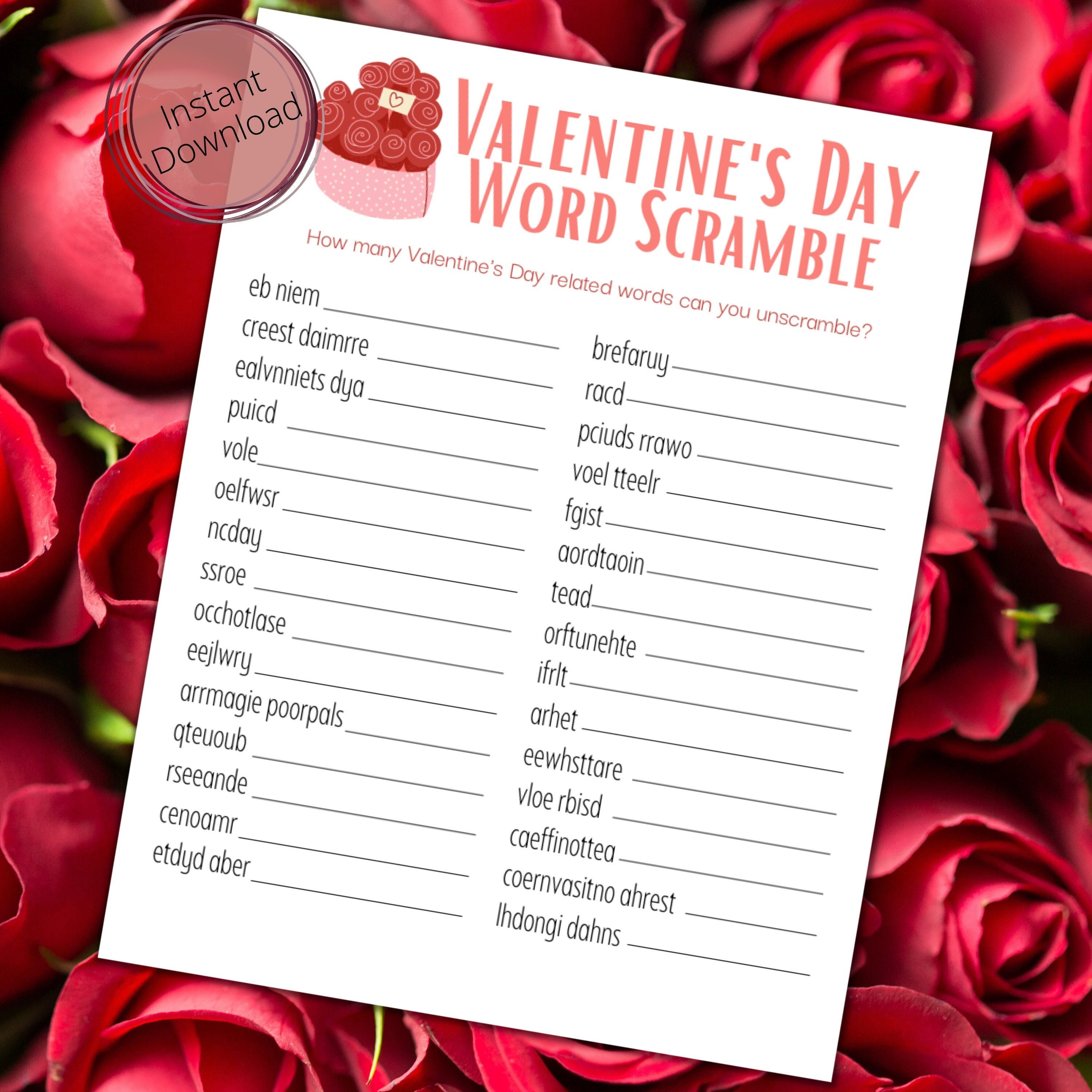 Valentine's Day "word Scramble" Printable Game ⁝ Valentine's Day Group ...