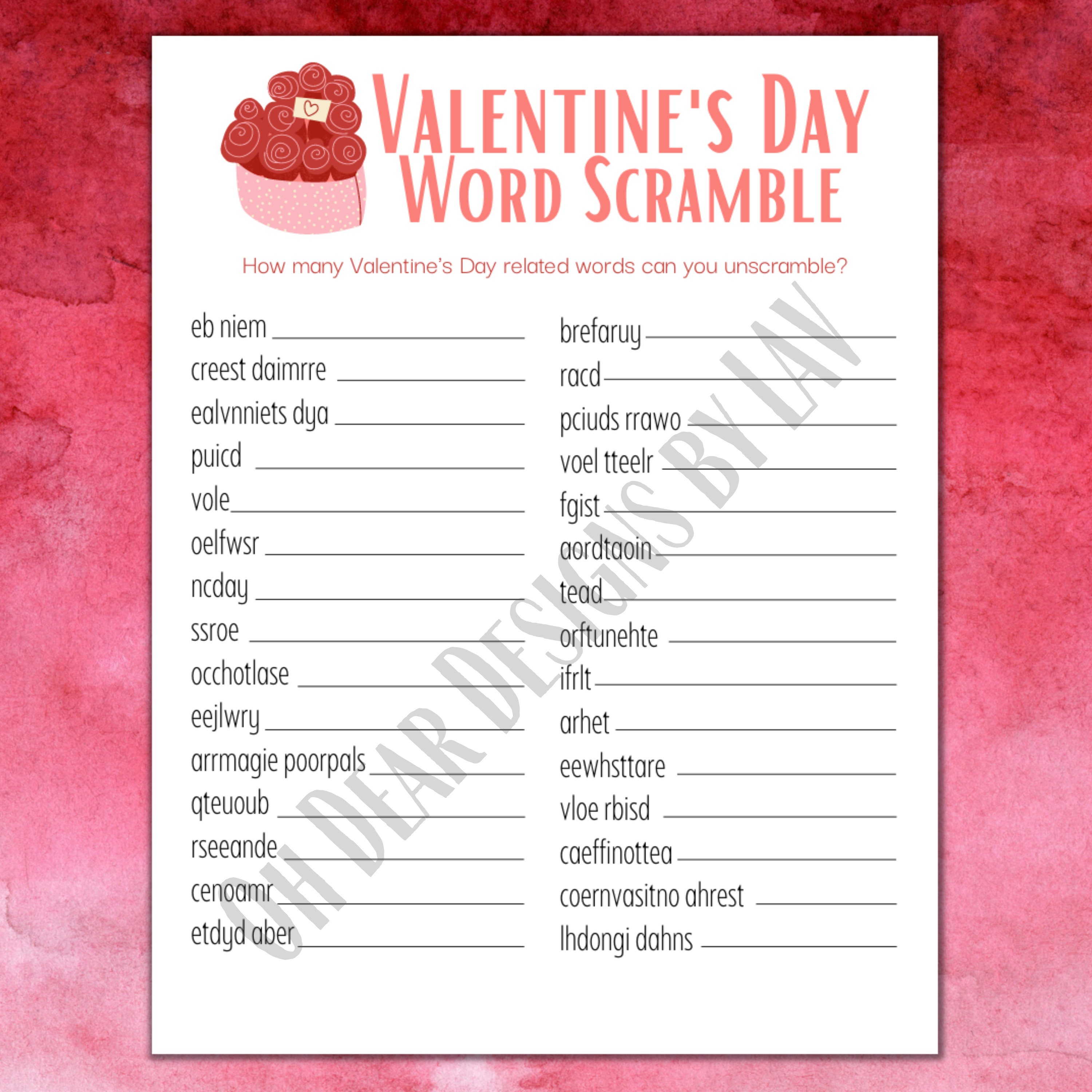 Valentine's Day "word Scramble" Printable Game ⁝ Valentine's Day Group ...
