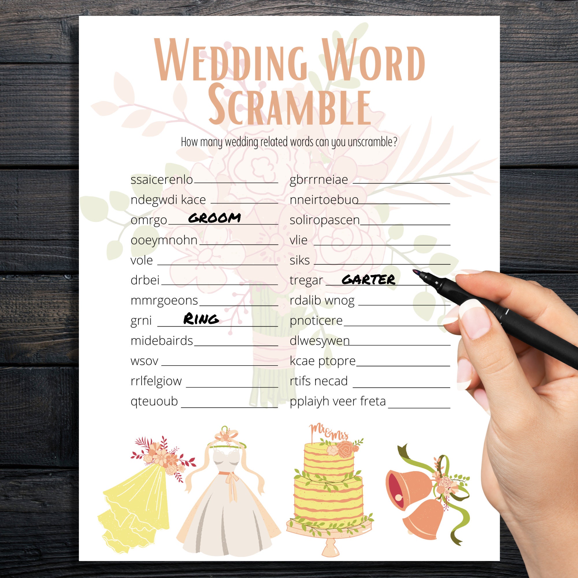 Wedding Word Scramble Printable Bridal Shower Game W/ Answer Key ...