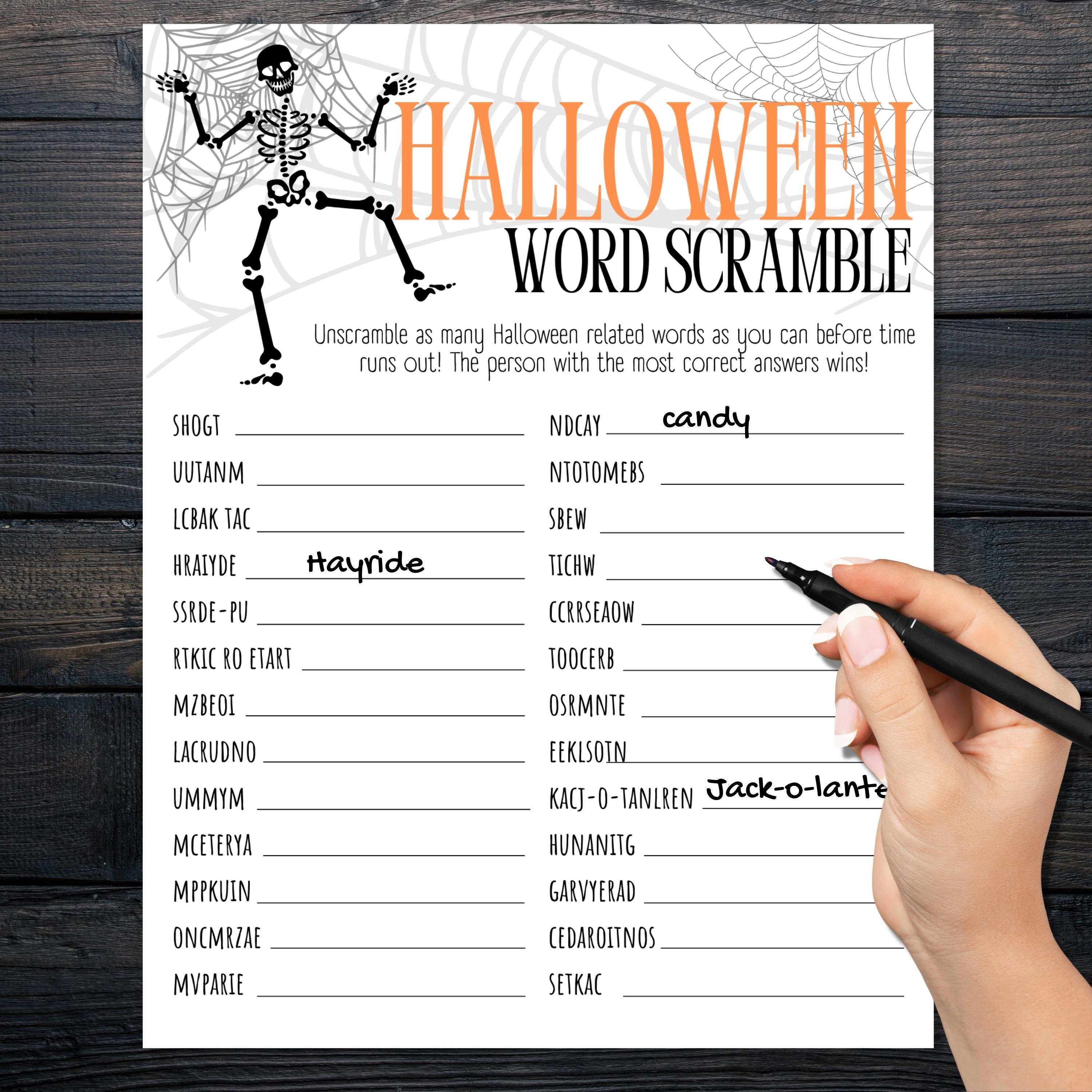 Halloween "word Scramble" Printable Game ⁝ Halloween Group Party Game ...