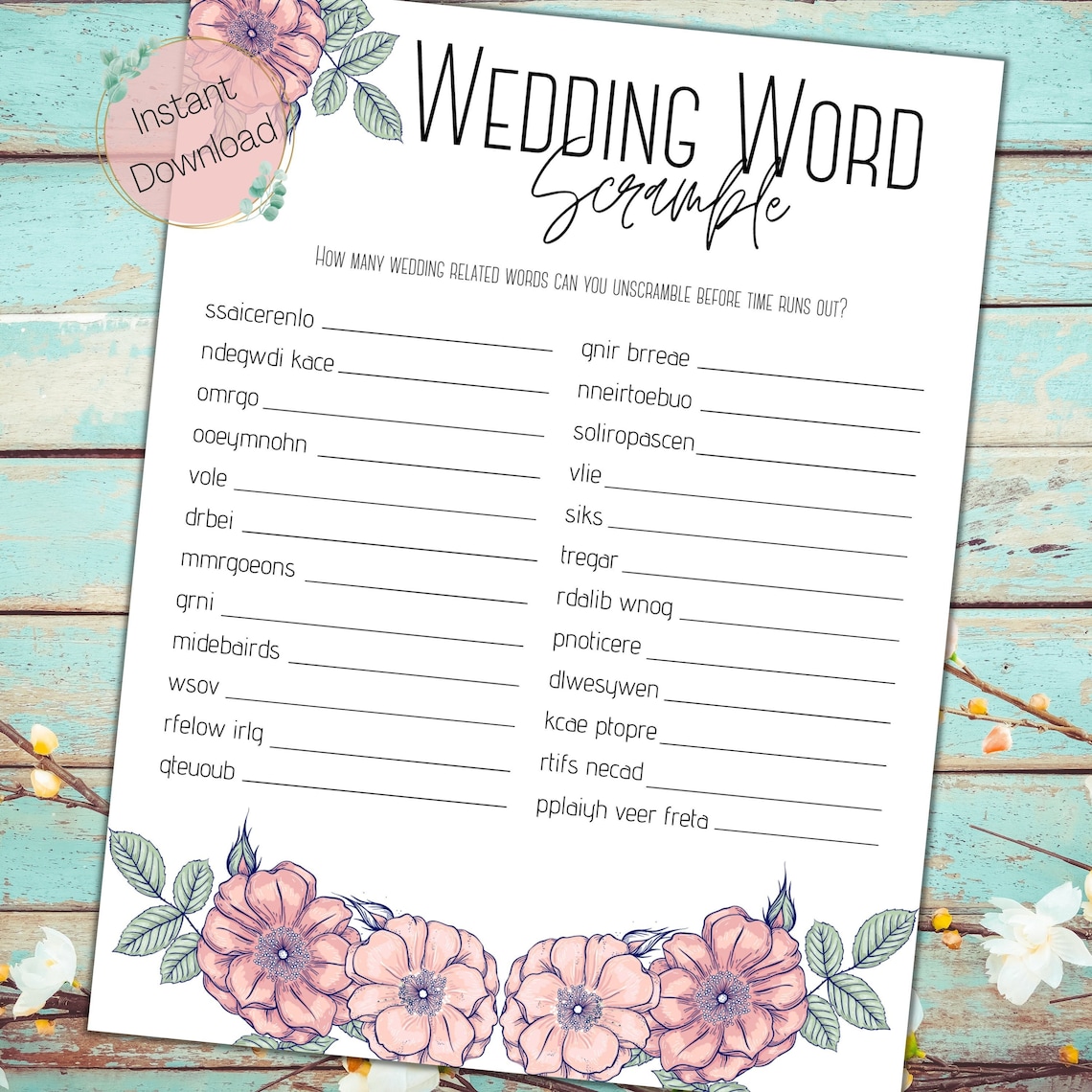 Wedding "word Scramble" Printable Bridal Shower Game W/ Answer Key ...