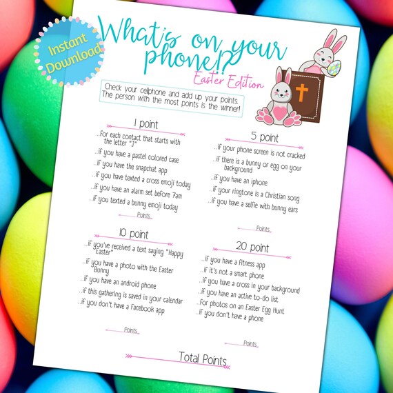 Easter what's on Your Phone Printable Game | Etsy