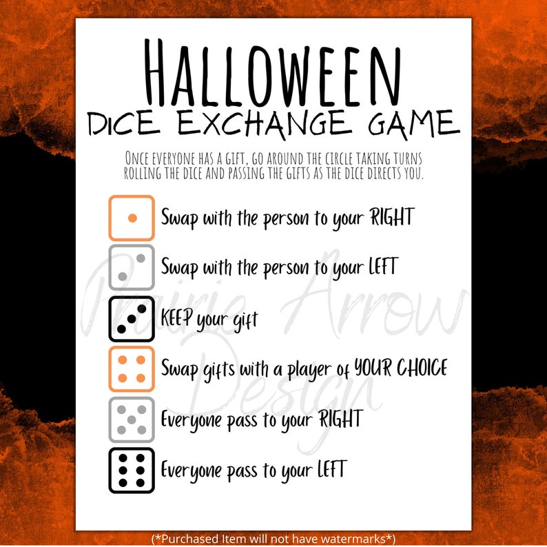 Halloween Exchange Dice Game Printable Game ⁝ Halloween Group Party ...