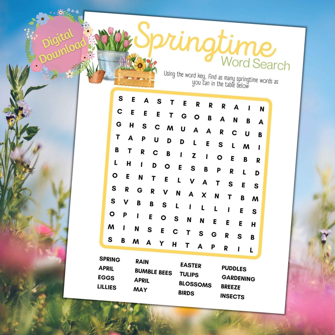 Spring Word Search Printable Game ⁝ Springtime Group Party Game ...