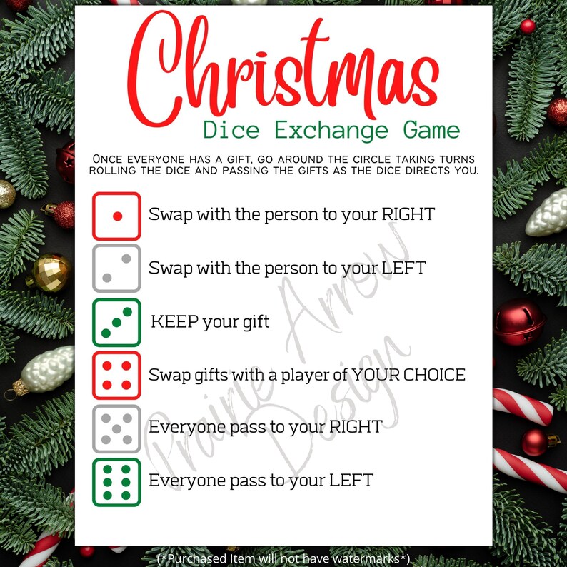 Christmas Gift Exchange Dice Game, Printable Party Game (digital ...