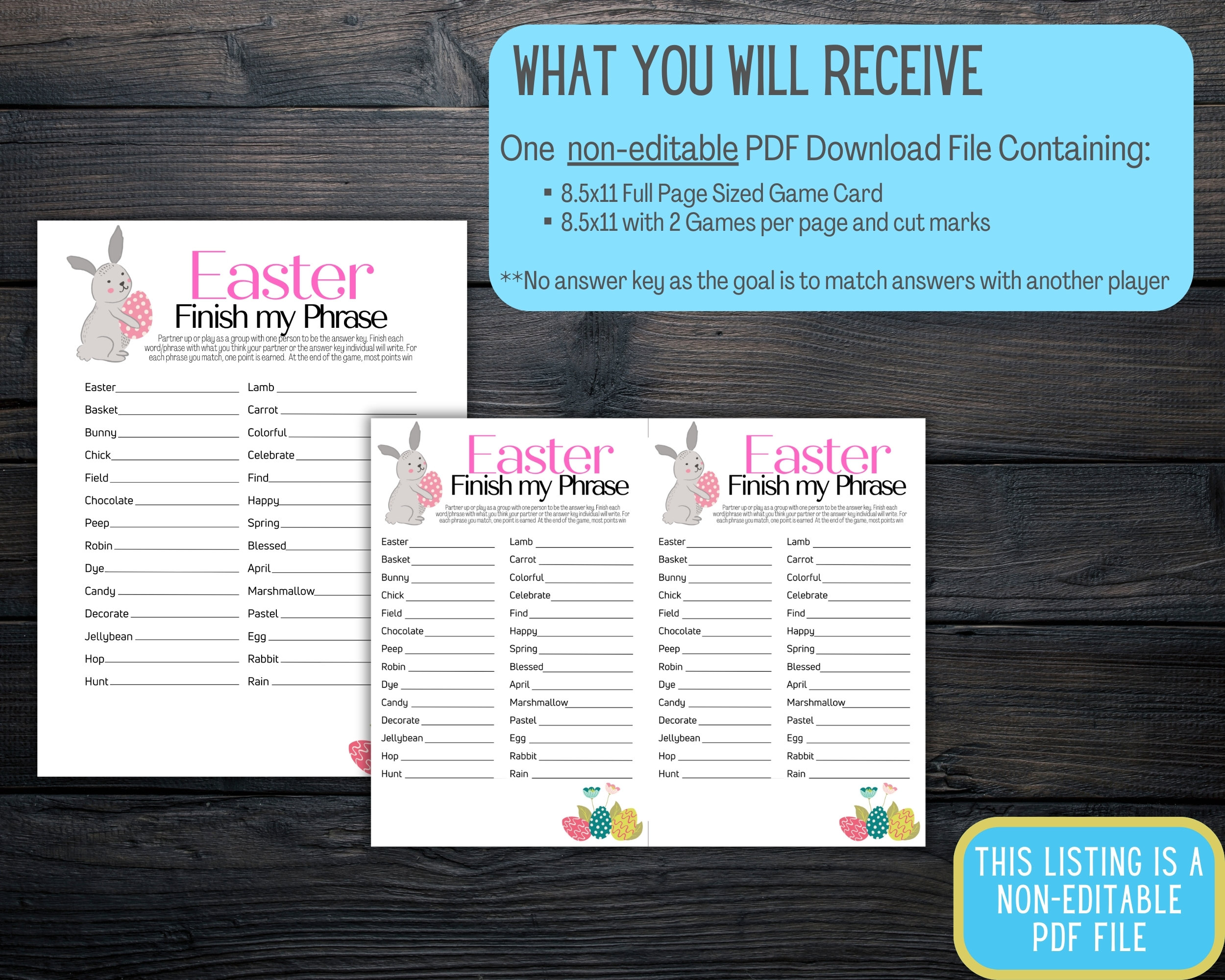 Easter "finish My Phrase" Printable Game ⁝ Easter Group Party Game ...