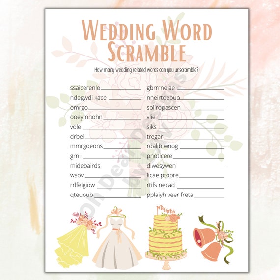Printable Bridal Shower Word Scramble With Answers Word Scramble Pink
