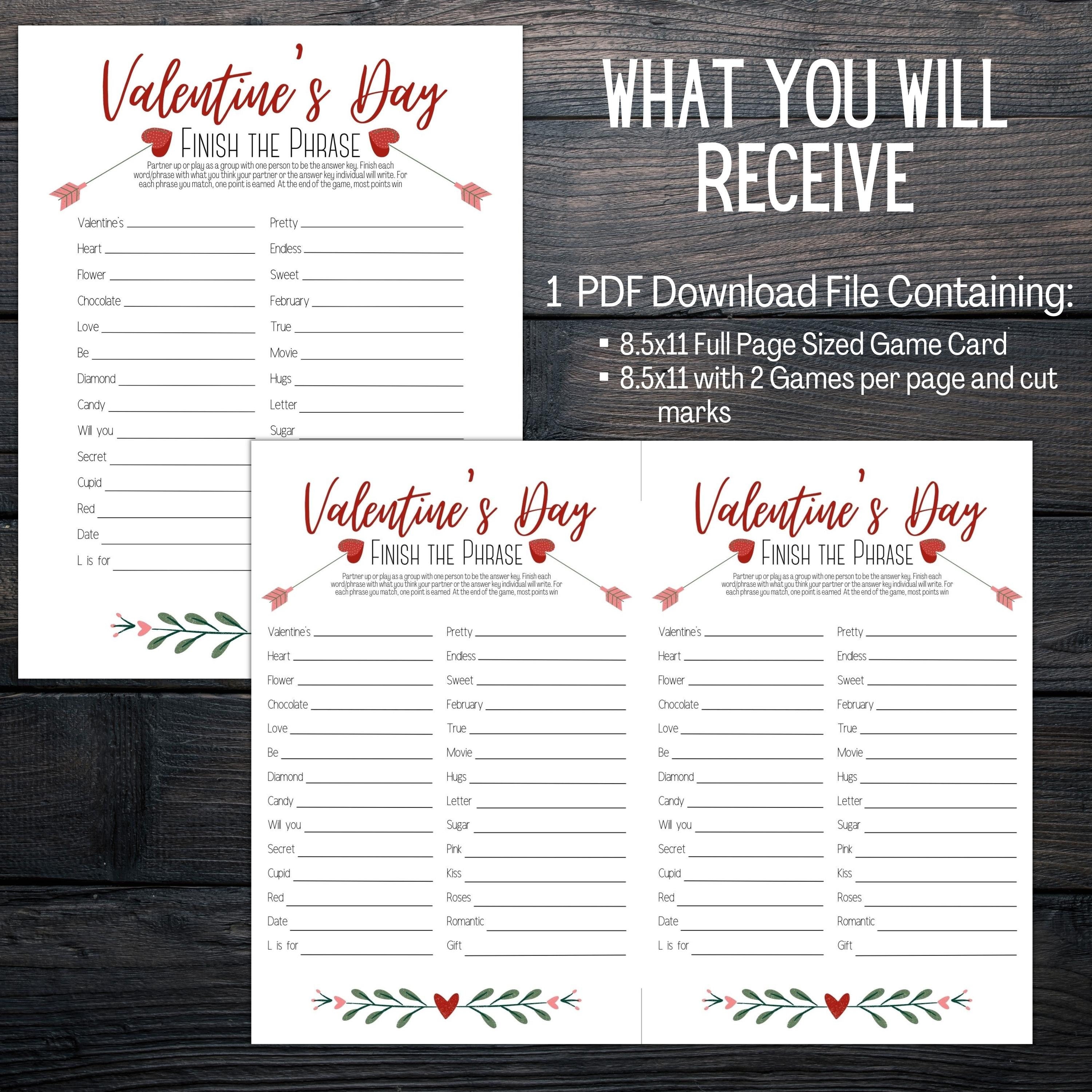 Valentine's "finish the Phrase" Printable Game ⁝ Valentine's Day Group ...