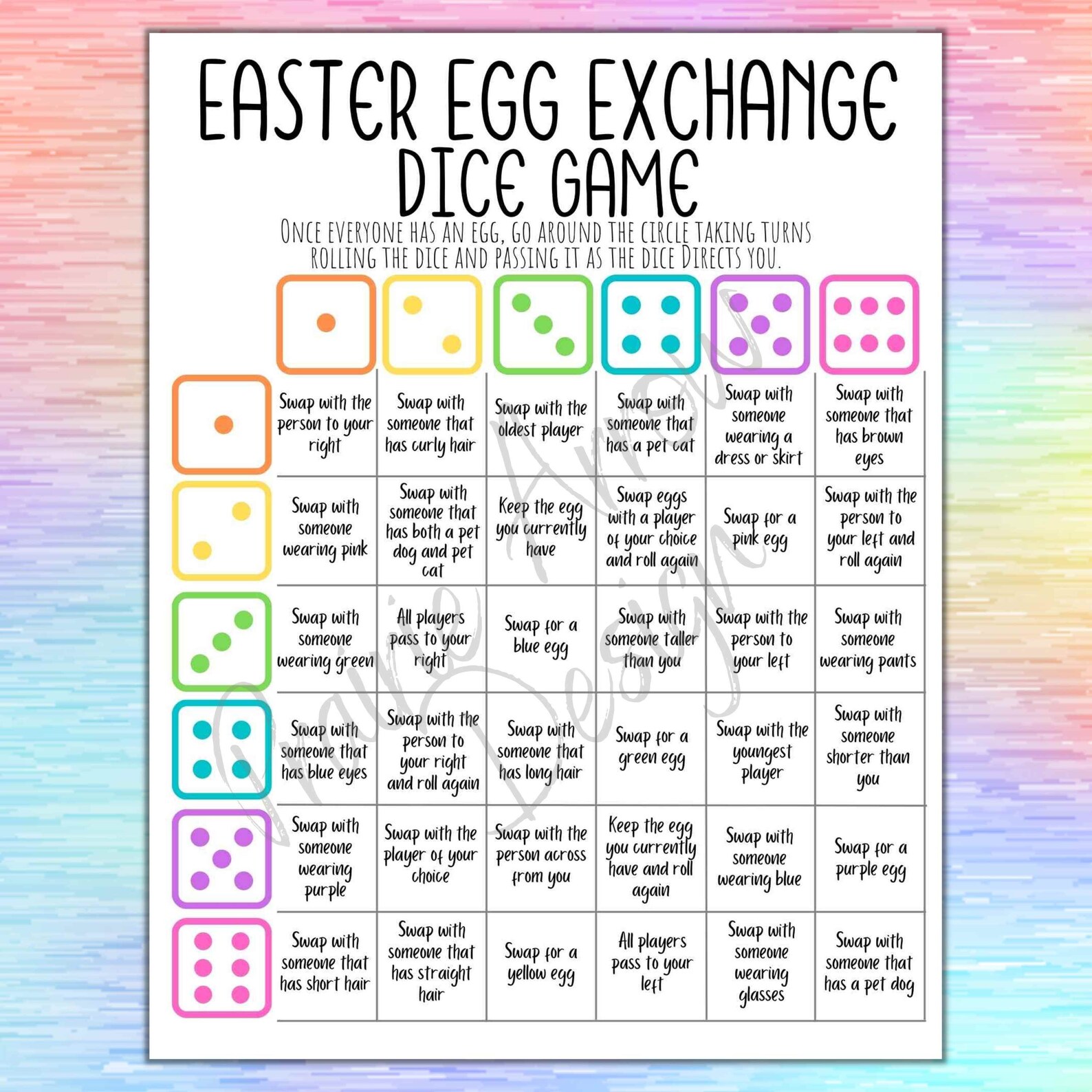 Easter Egg Exchange Dice Game Printable Game Easter Group - Etsy