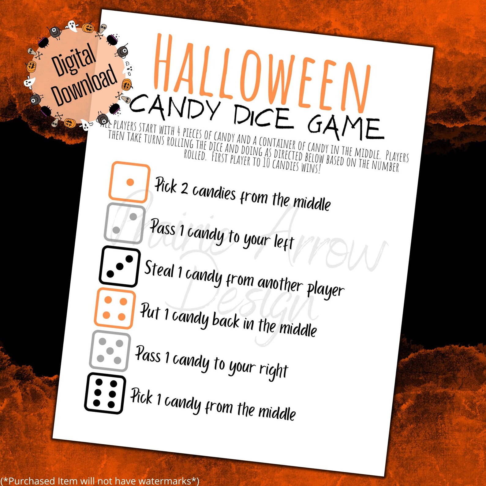 Halloween Candy Dice Game, Printable Party (digital Download) - Etsy