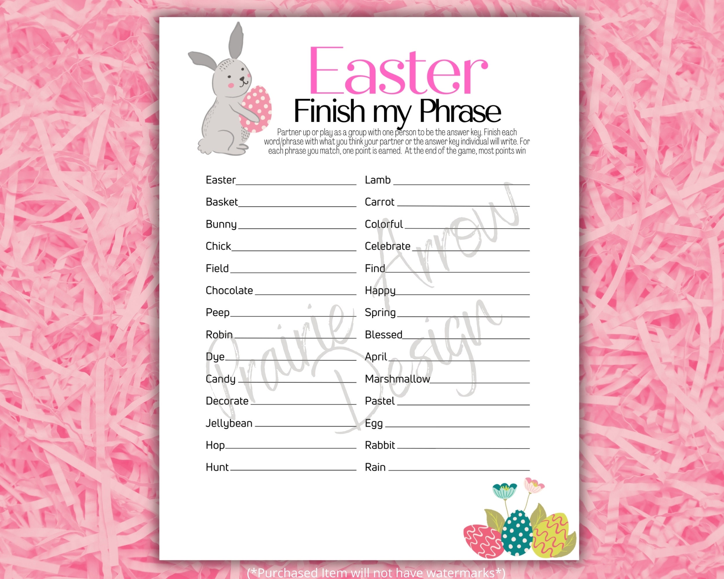 Easter Finish My Phrase Game, Printable Party Game (digital Download ...