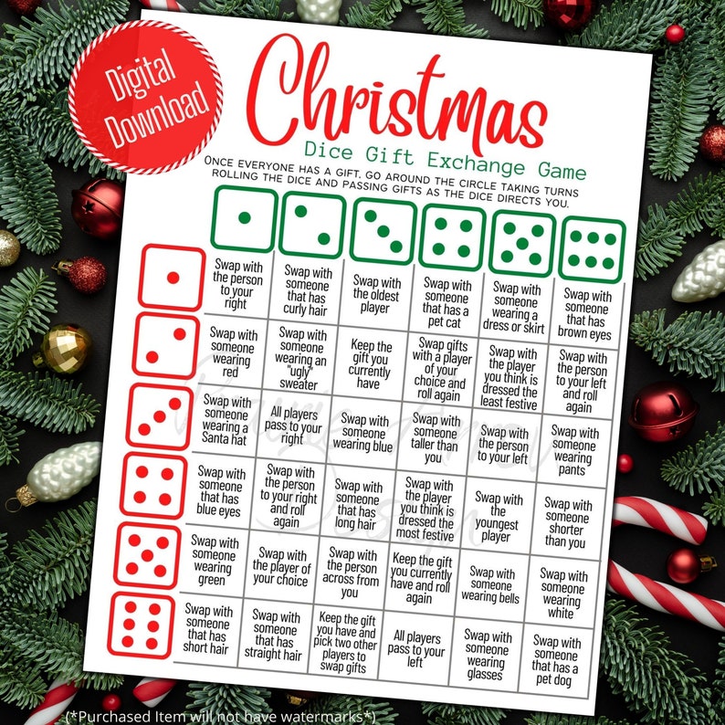 Christmas Gift Exchange Dice Game Printable Game Red and - Etsy