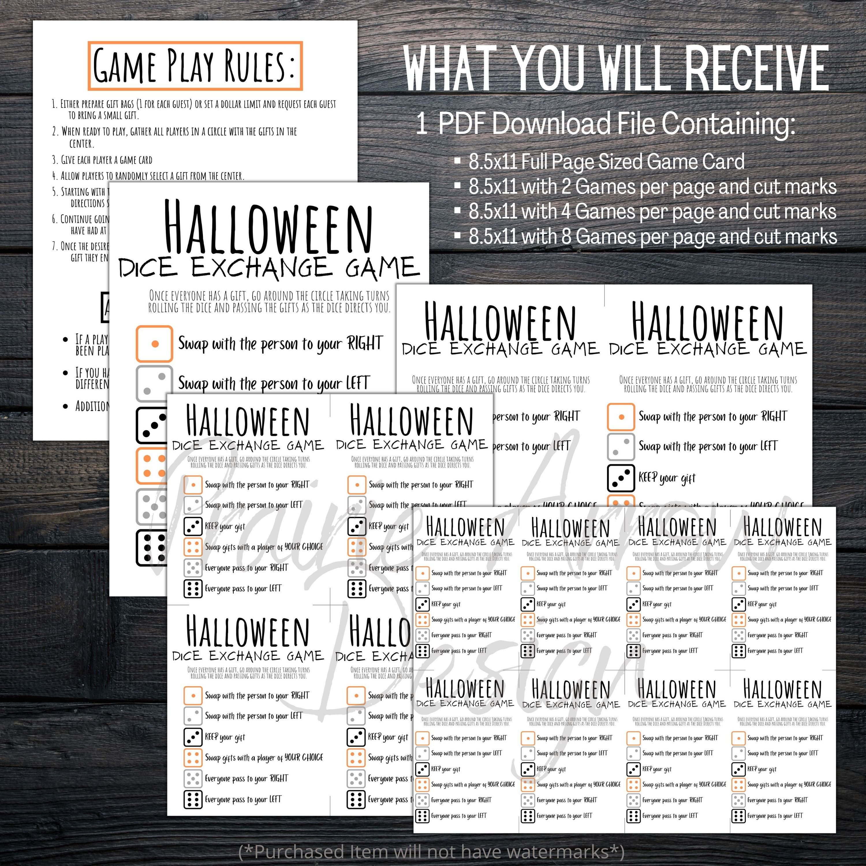 Halloween Exchange Dice Game Printable Game ⁝ Halloween Group Party ...