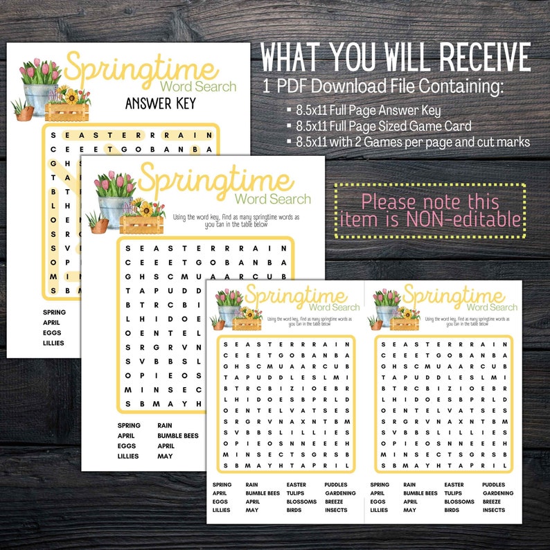 Spring Word Search Printable Game Springtime Group Party - Etsy