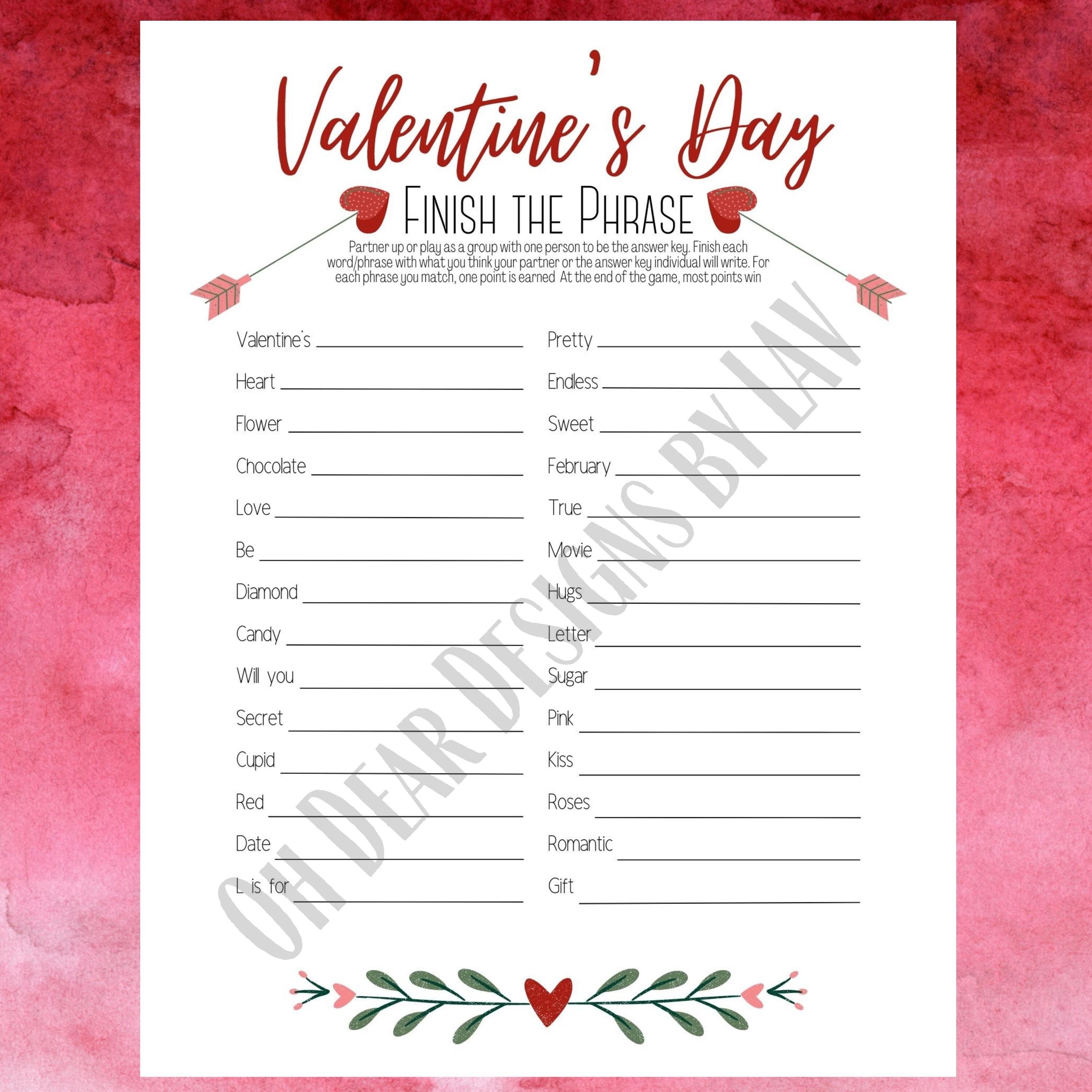 Valentine's "finish the Phrase" Printable Game ⁝ Valentine's Day Group ...