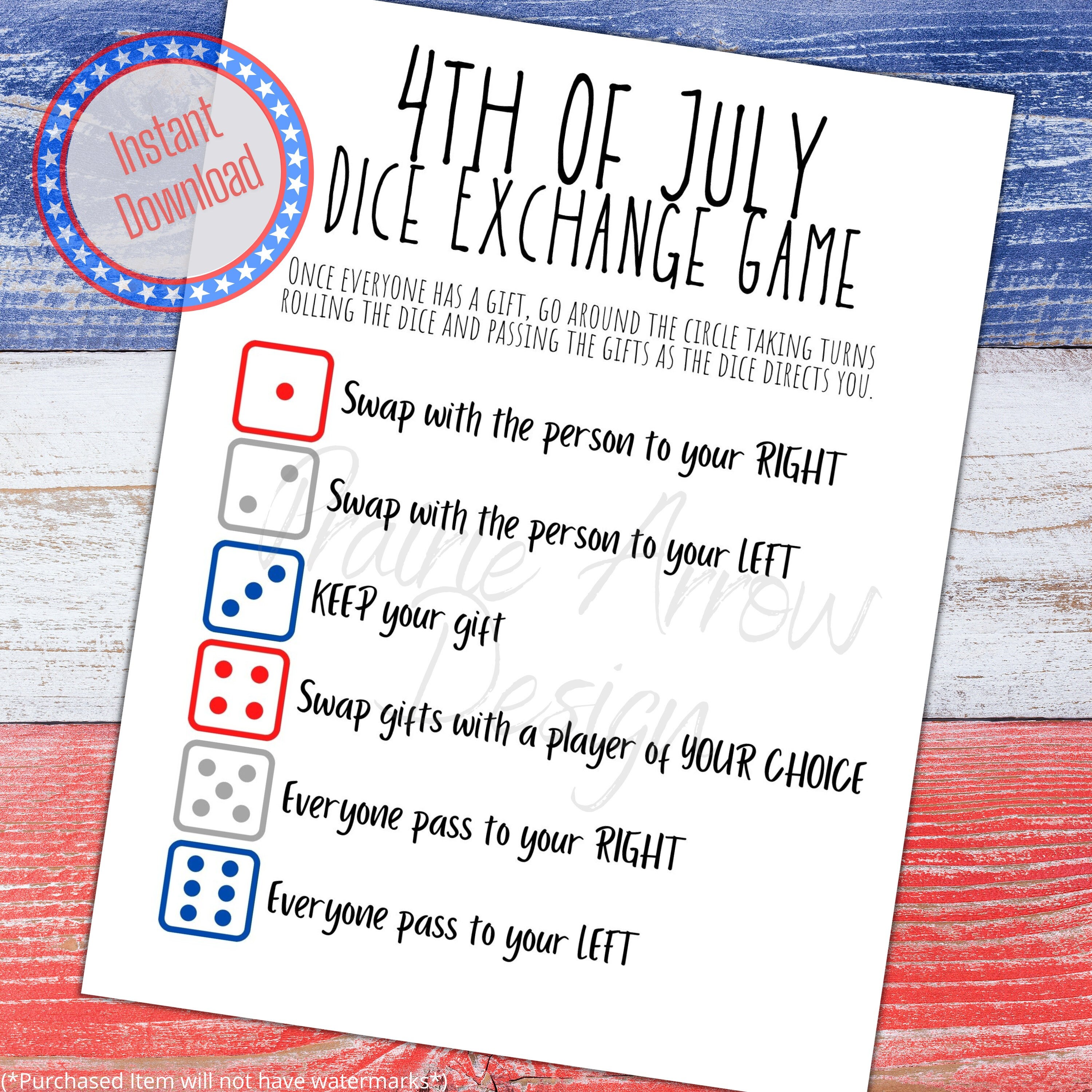 4th of July Exchange Dice Game Printable Game Independence Day Group ...