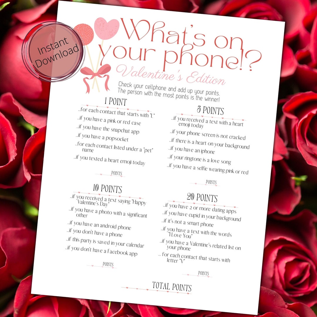 Valentine's Day "what's on Your Phone" Printable Game ⁝ Valentine's Day ...