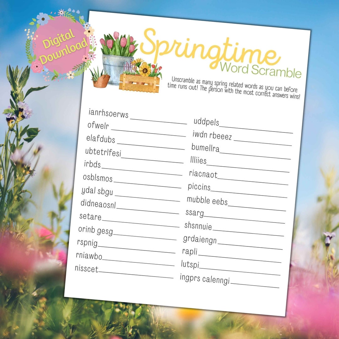 Spring Word Scramble Printable Game ⁝ Springtime Group Party Game ...
