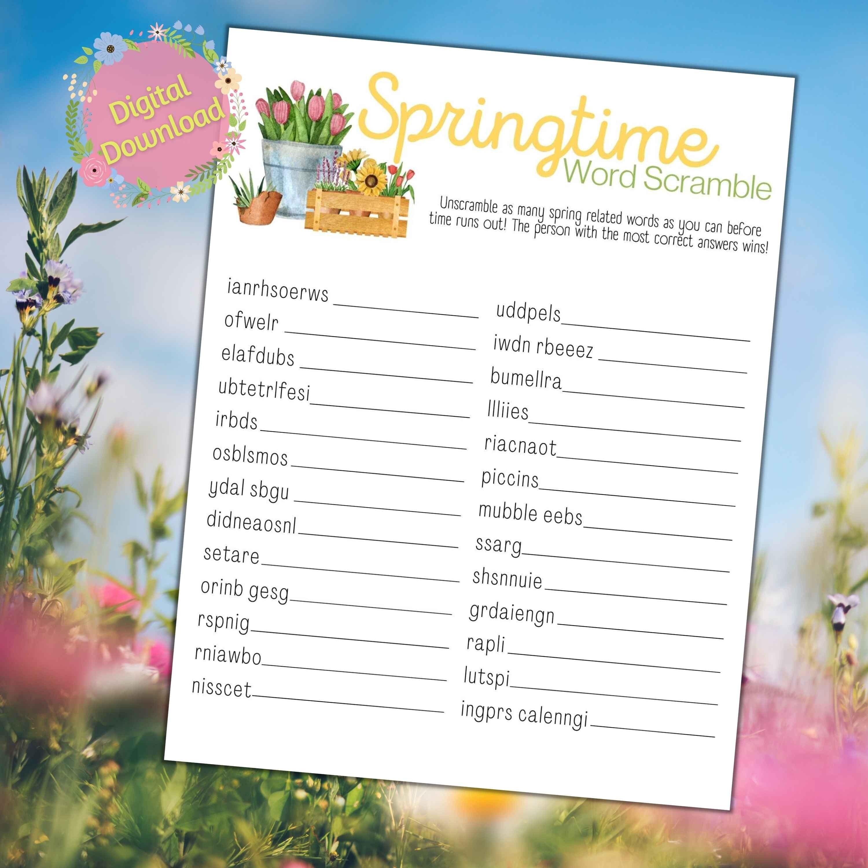 Spring Word Scramble Printable Game ⁝ Springtime Group Party Game ...