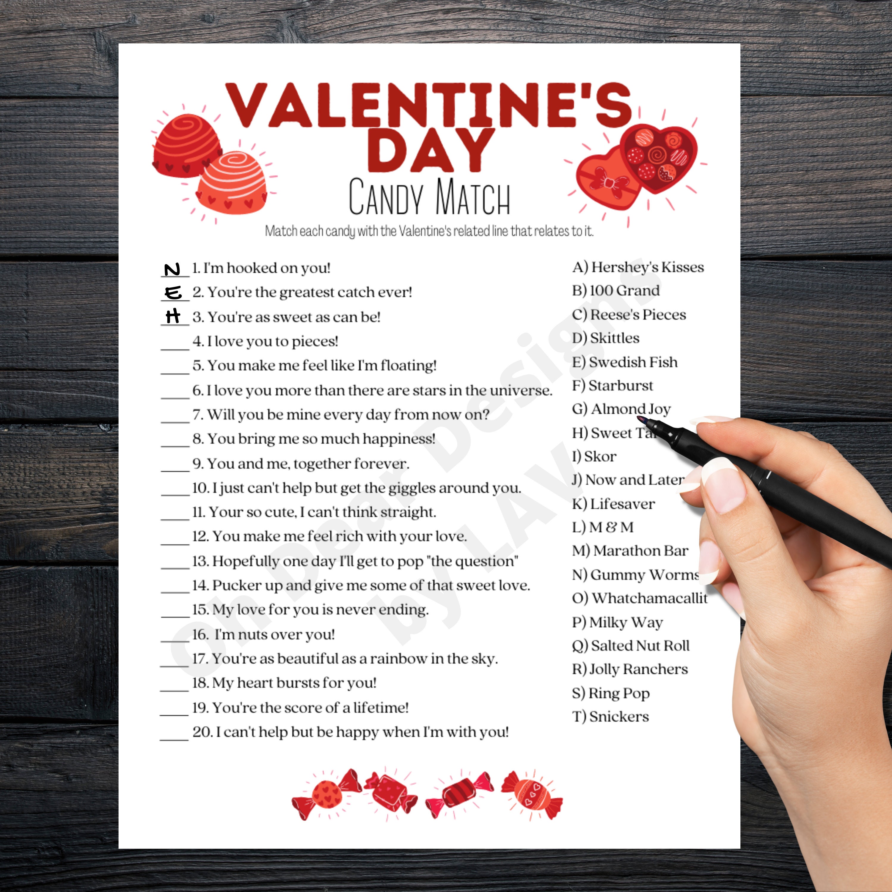 Valentine's "candy Match" Printable Game ⁝ Valentine's Day Group Party ...