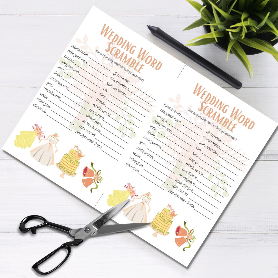 Wedding Word Scramble Printable Bridal Shower Game W/ Answer Key ...