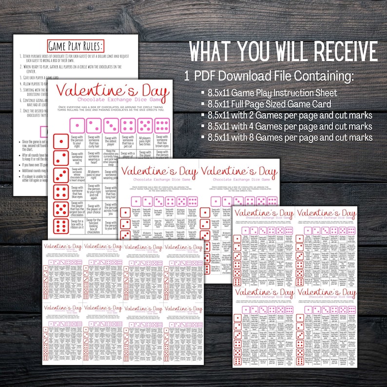 Valentine's Day Chocolate Exchange Dice Game Printable Game ⁝ Valentine ...