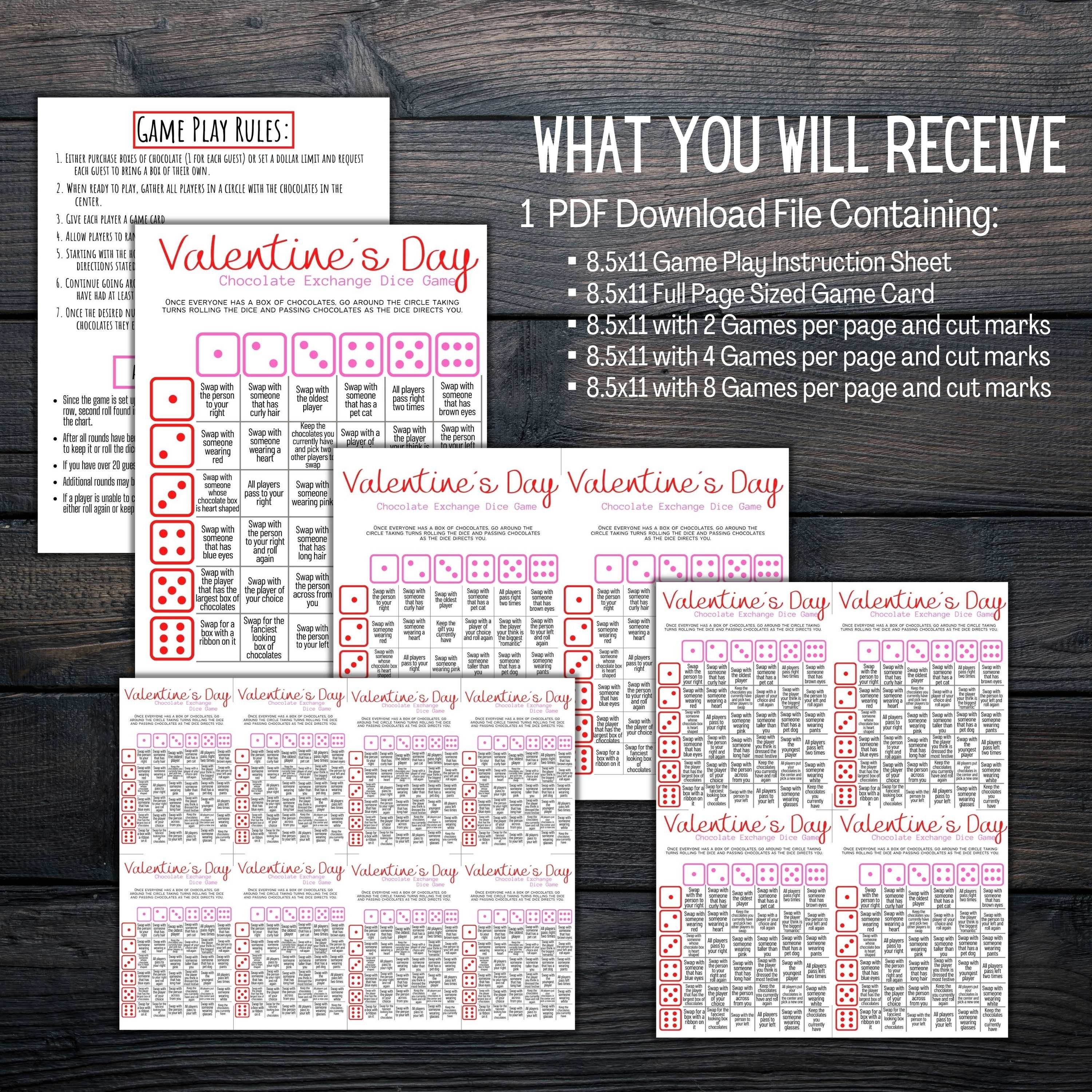 Valentine's Day Chocolate Exchange Dice Game Printable Game ⁝ Valentine ...