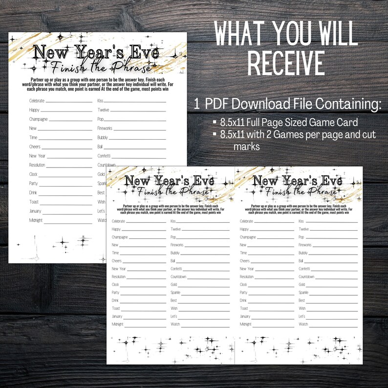 New Year's "finish the Phrase" Printable Game ⁝ New Year's Eve Group ...