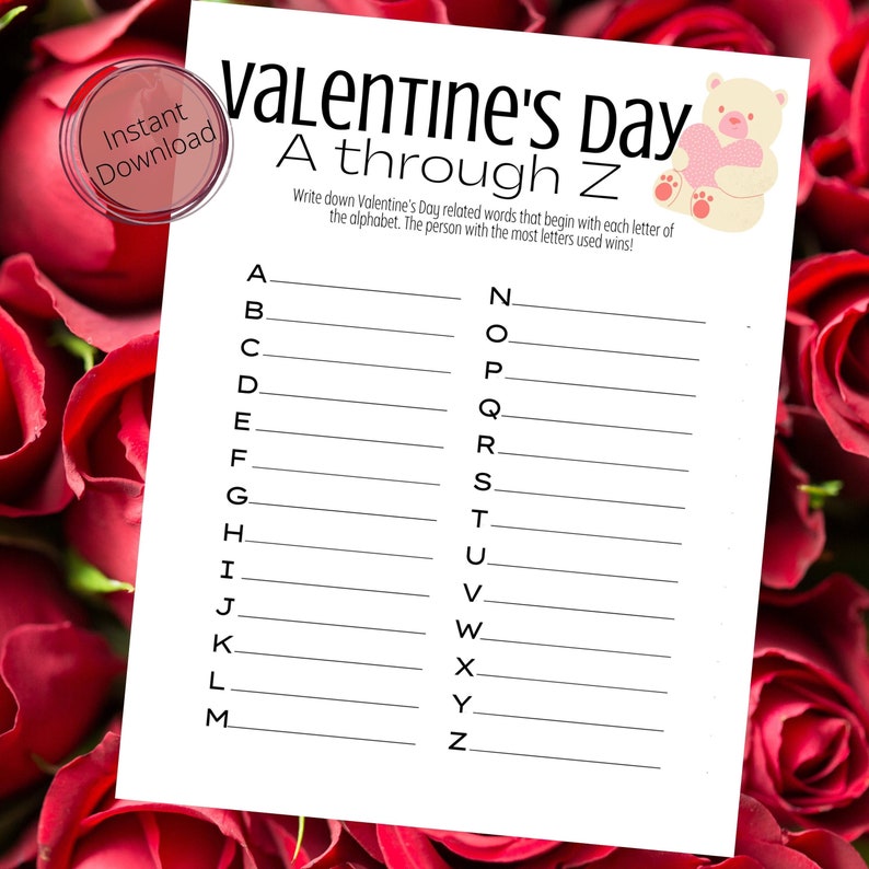 Valentine's Day "a Through Z" Printable Game ⁝ Valentine's Day Group ...