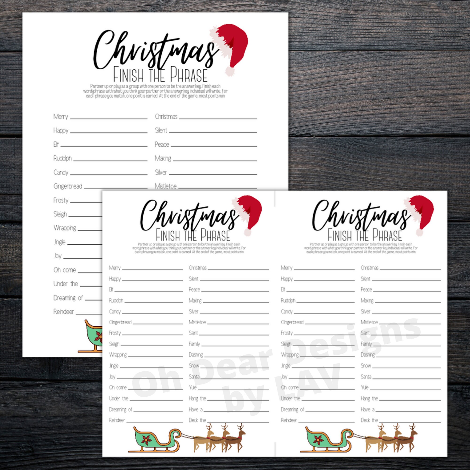 Printable Christmas Game Bundle 4 Pack ⁝ Holiday Party Games, Finish ...