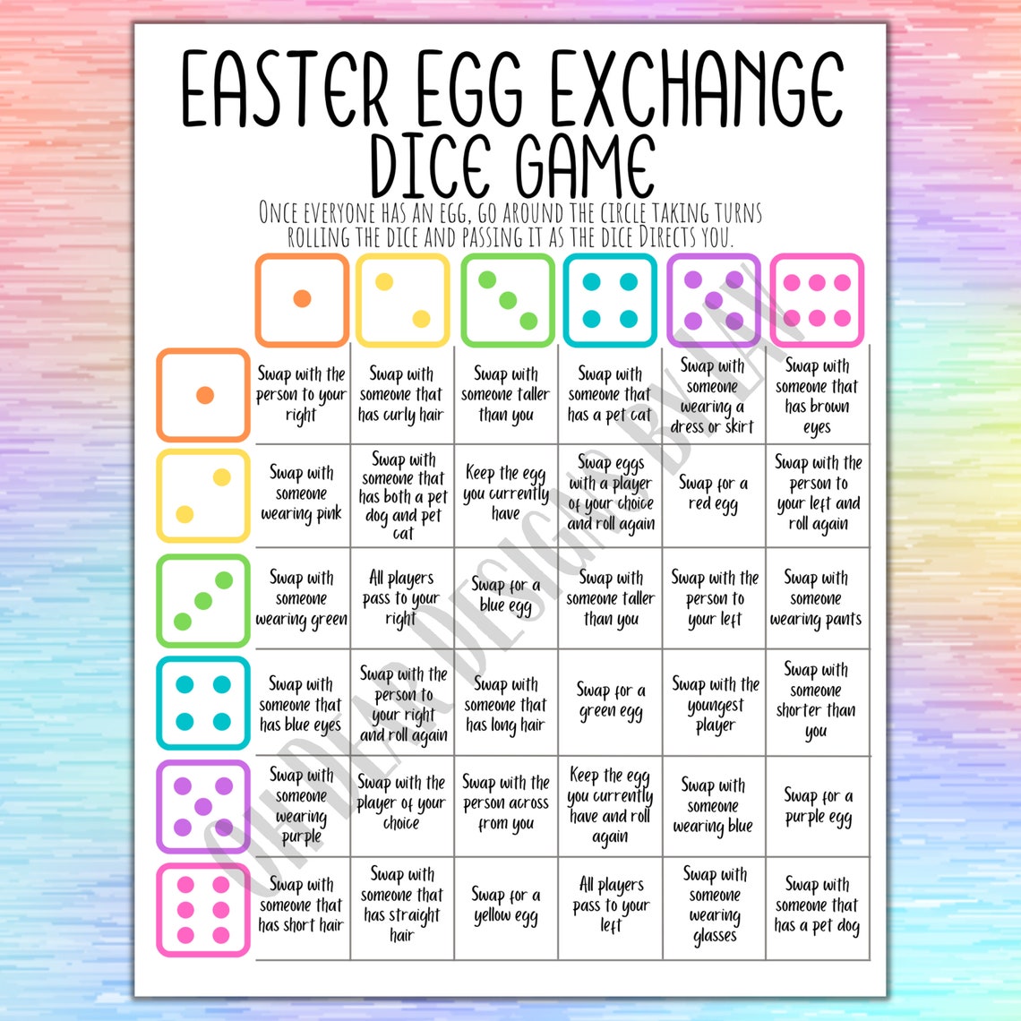 Easter Egg Exchange Dice Game Printable Game Easter Group - Etsy