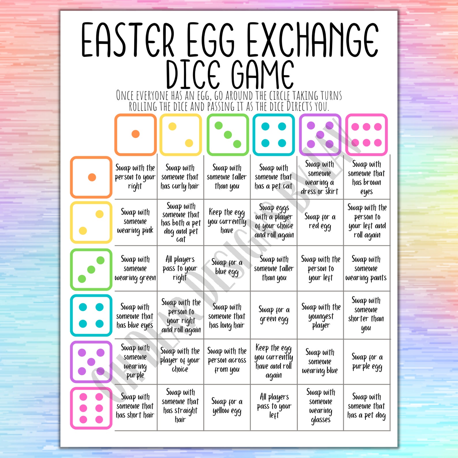Easter Egg Exchange Dice Game Printable Game Easter Group - Etsy Australia